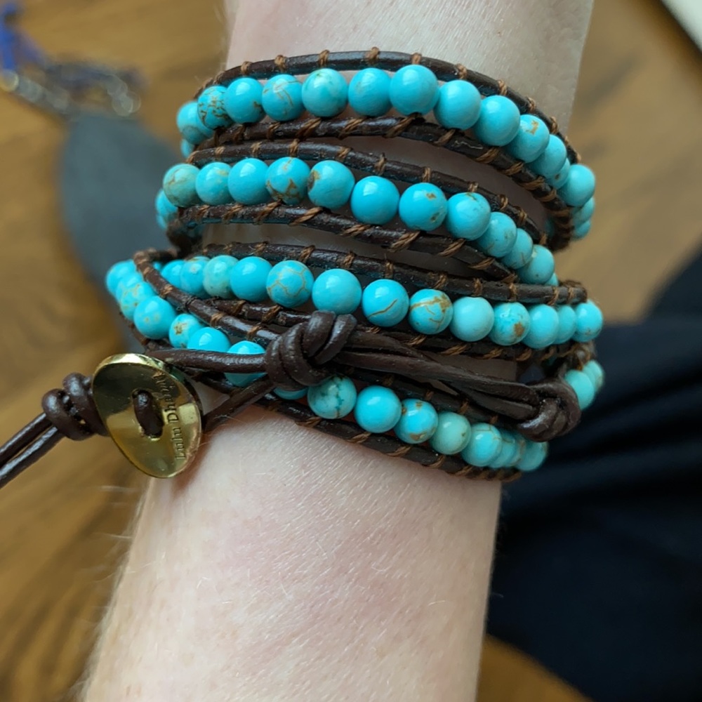 Lulu Dharma Beaded Wrap Bracelet Blue And Brown - Gem